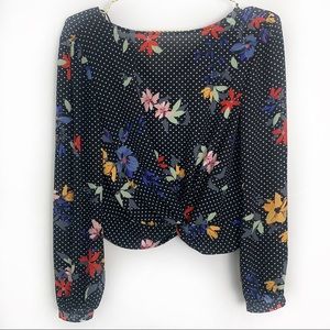 Primark | Tops | Primark Black Blouse Flower And Polka Dots Design ...